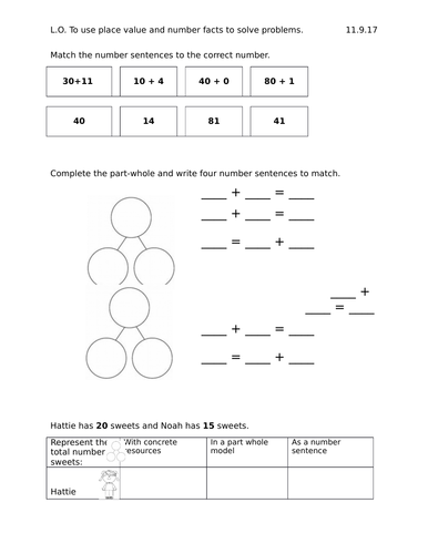 Using place value to solve problems. Year 2, 2 lessons, differentiated ...