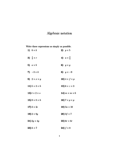 Algebraic notation worksheet (with solutions) | Teaching Resources