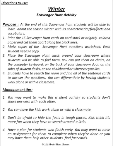 Winter Scavenger Hunt | Teaching Resources