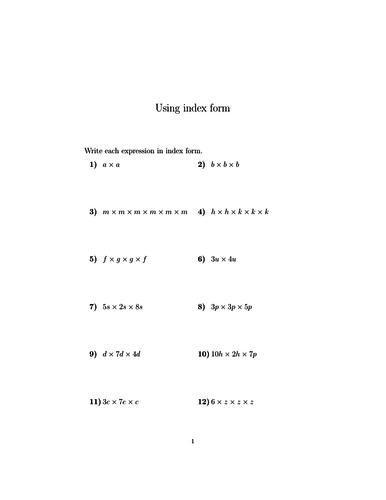 Index form worksheet (with solutions) | Teaching Resources