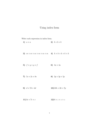 Index form worksheet (with solutions) | Teaching Resources