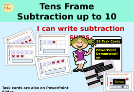 Subtraction Tens Frame Presentation Demo 55 Task Cards Teacher Notes ...