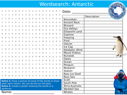Antarctica Wordsearch Puzzle Sheet Keywords Settler Starter Cover ...