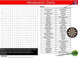 Darts Wordsearch Puzzle Sheet Keywords Settler Starter Cover Lesson PE ...