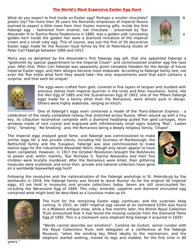 The world's most expensive easter egg hunt - - Reading Comprehension ...