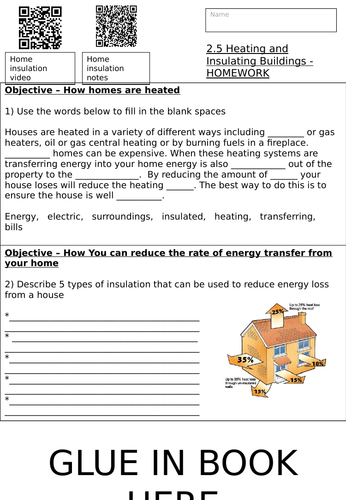 Energy Transfer By Heating Homework sheets | Teaching Resources