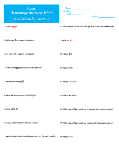 Waves - EMW; Electromagnetic Spectrum - Quick Review for Exam – 2 ...
