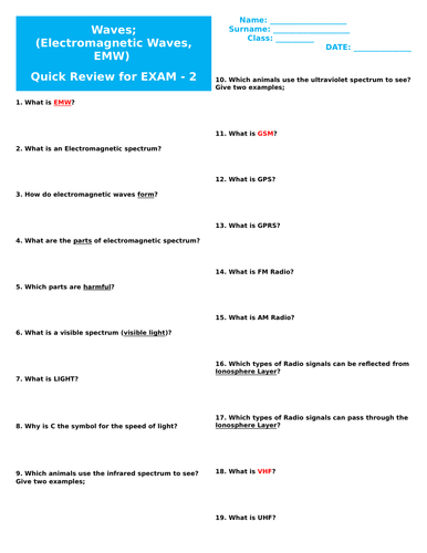 Waves - EMW; Electromagnetic Spectrum - Quick Review for Exam – 2 ...