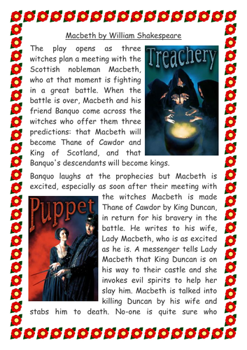 KS2 Macbeth Comprehension Shakespeare Tudors Summary | Teaching Resources