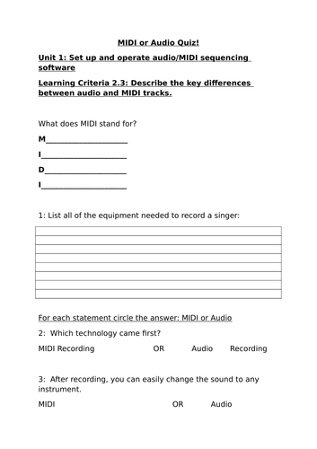 NCFE Level 2 Music Technology Unit 1 SOW & Resources Pack | Teaching ...