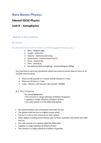 Bare Bones Physics - iGCSE Astrophysics | Teaching Resources