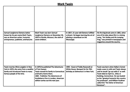 Mark Twain Comic Strip and Storyboard | Teaching Resources