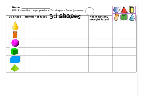 3d shape properties year 2 | Teaching Resources
