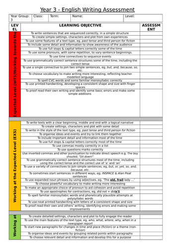 Assessing Writing without levels - Year 3 and 4 | Teaching Resources