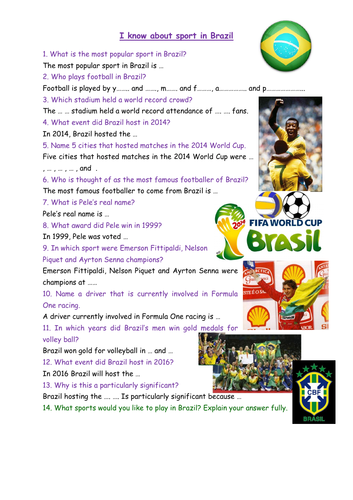 Sport in Brazil Information Text Comprehension Activity | Teaching ...