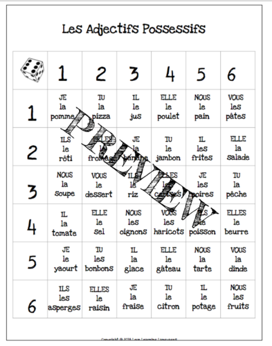Dice Game - French Possessive Adjectives - Jeu de Dés | Teaching Resources