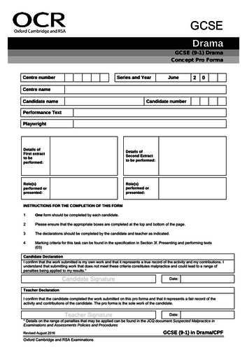 Drama OCR GCSE : Example Concept Pro-Forma | Teaching Resources