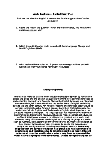 World Englishes (Varieties of English) Essay Structure - A Level ...