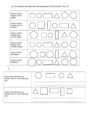 Year 1/2 worksheet, identify properties of 2D shapes | Teaching Resources