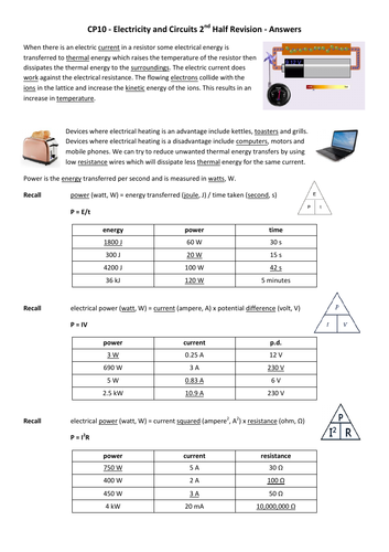 CP10 Electricity and Circuits 1st Half Revision Edexcel GCSE 9-1 ...