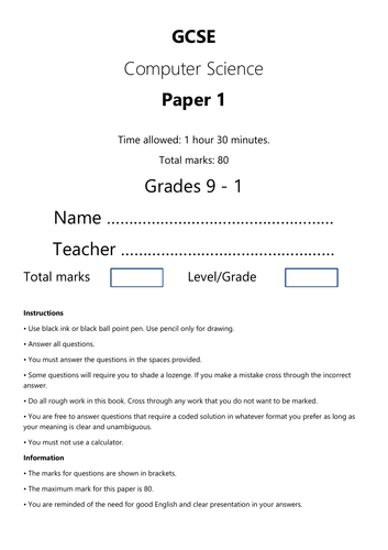 GCSE Computer Science Assessment Exam Paper Bundle AQA NEW Spec Grades ...