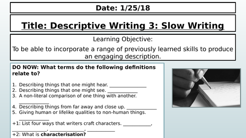 Descriptive Writing 3 - Slow Writing | Teaching Resources