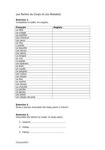 French – Body Parts, Illnesses, Chez le médecin and À la pharmacie ...