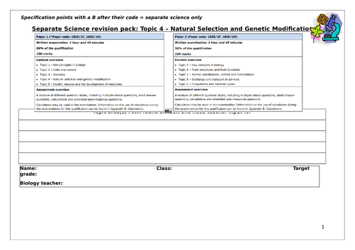 Edexcel GCSE (9-1) Topic 4 Biology intervention/revision packs ...