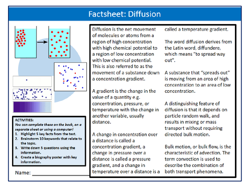 Diffusion Factsheet Worksheet Keywords Settler Starter Cover Lesson ...