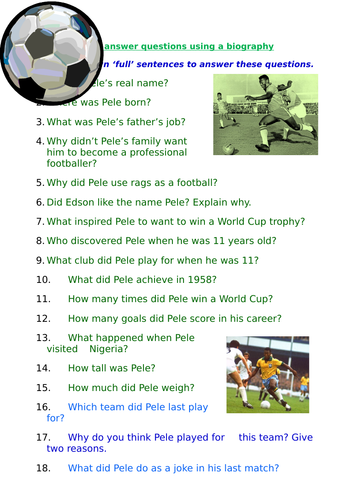 Pele Biography Comprehension Lesson | Teaching Resources