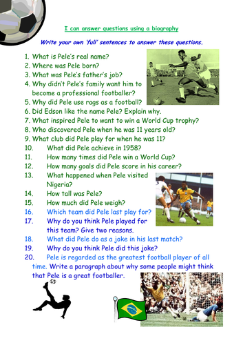 Pele Biography Comprehension Lesson | Teaching Resources