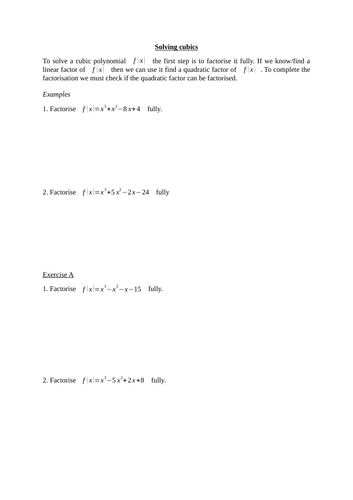 Factor theorem worksheets | Teaching Resources