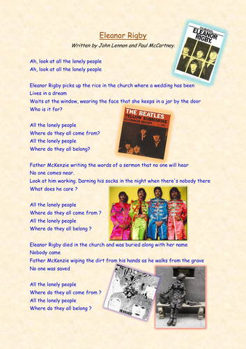 Eleanor Rigby (by The Beatles) Comprehension Activity. | Teaching Resources