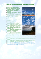 Explanation text about clouds comprehension activity. Weather ...
