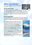 Explanation text about clouds comprehension activity. Weather ...