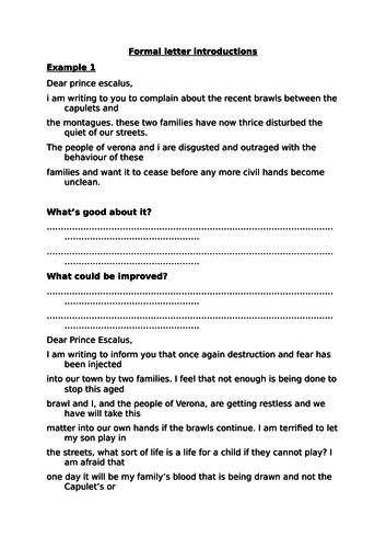 Romeo and Juliet Formal Letter | Teaching Resources