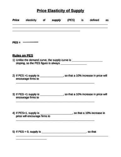 Price Elasticity of Supply (PES) Activity and Questions: A Level ...