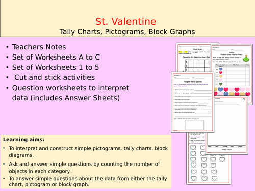 St Valentine-Themed: Tally Charts, Pictograms, Block Graphs, Worksheets ...