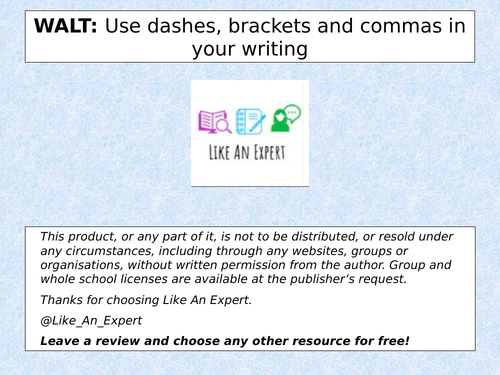 Commas, dashes and brackets - 1 hour lesson | Teaching Resources