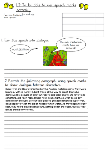 KS2 English Speech Marks Worksheet | Teaching Resources