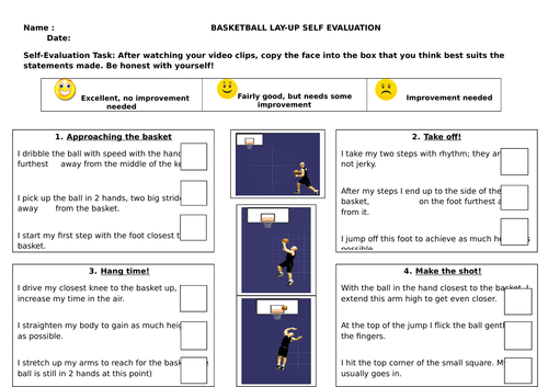 Self/Peer Evaluation for the Basketball Lay-up Shot | Teaching Resources