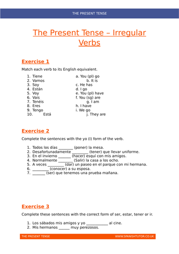 Spanish Present Tense - A series of worksheet covering regular ...