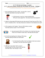 Percentages KS2 Y6 Percentages of Amounts inc. Word Problems, Missing ...