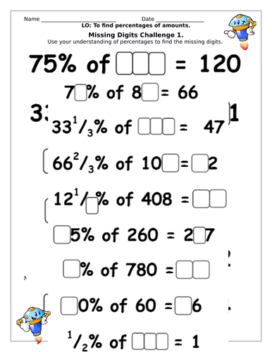 Percentages KS2 Y6 Percentages of Amounts inc. Word Problems, Missing ...