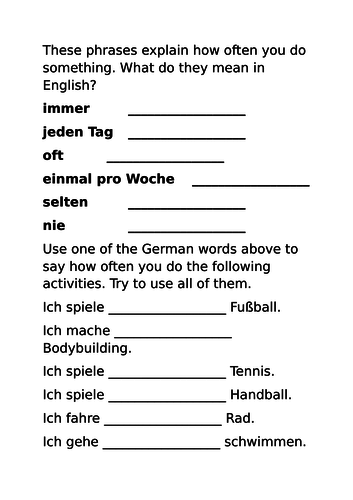 Sport / hobbies / frequency / with German | Teaching Resources