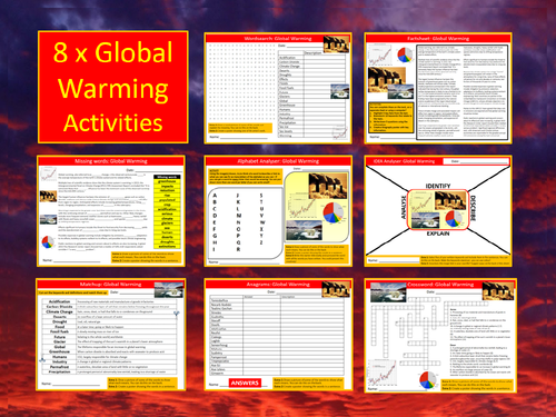 8 x Global Warming Starter Activities Keywords Wordsearch Crossword ...