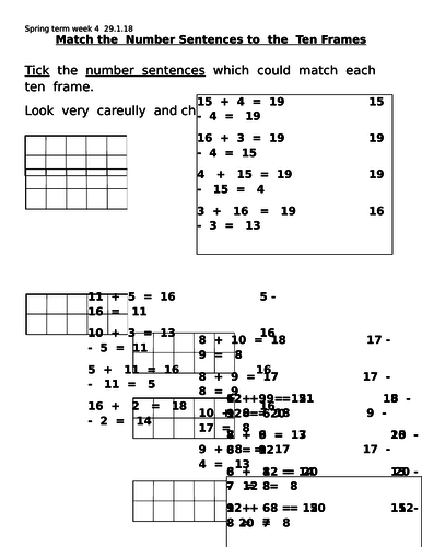 Year 1 Match the number sentences to the tens frame | Teaching Resources