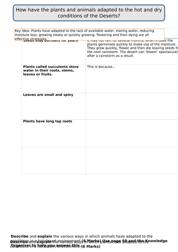 AQA 9-1 Living World: Desert Ecosystem - Plant and Animal Adaptations ...