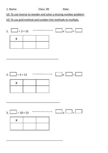 Year 3 Division Resources linking images, number-line and equations ...