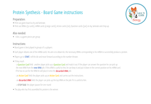 Protein Synthesis - Board Game (KS4/5) | Teaching Resources